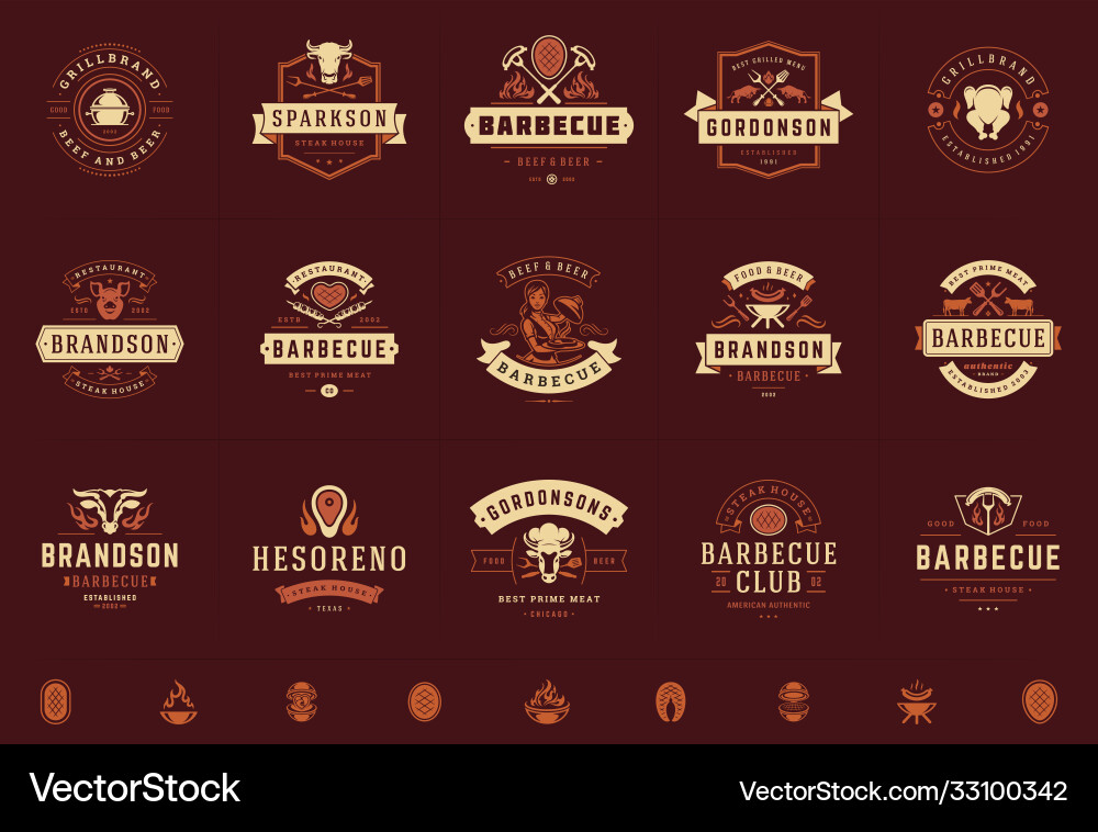 Grill and barbecue logos set Royalty Free Vector Image