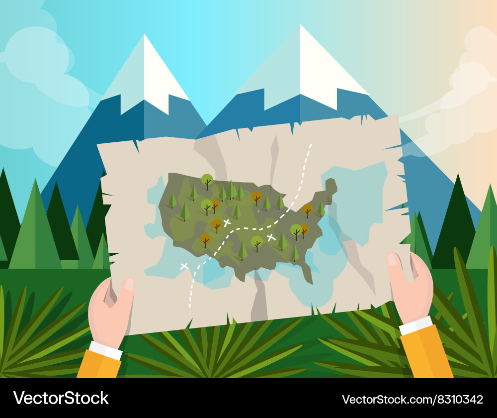 Hand holding map america tracking hunting Vector Image