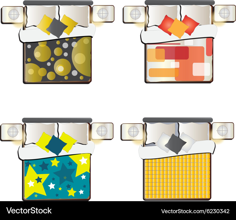 King bed top view set 3 Royalty Free Vector Image