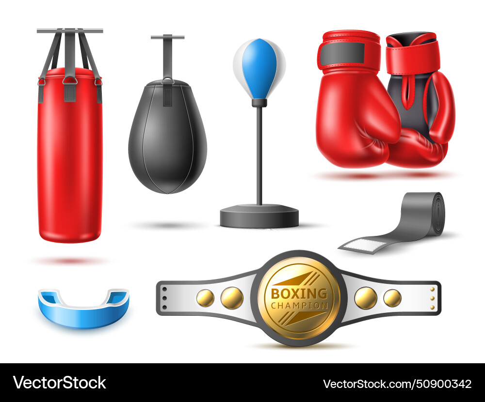 Realistic boxing set professional fighting sport Vector Image