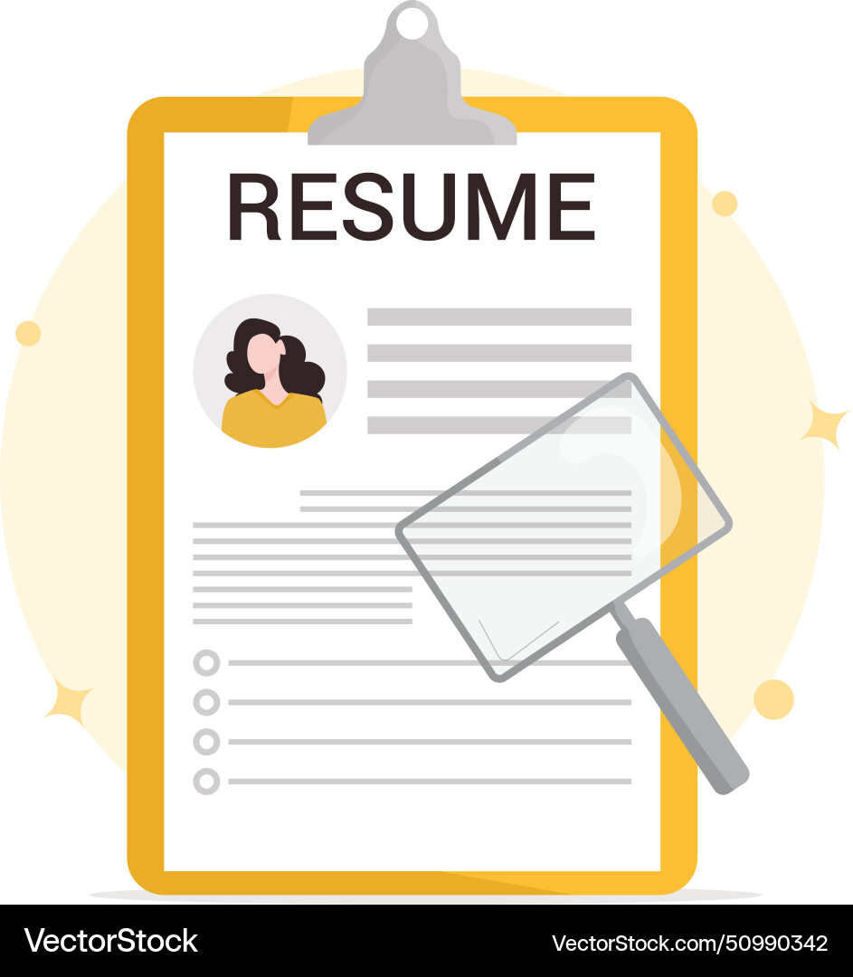 Resume on a tablet employee search concept Vector Image