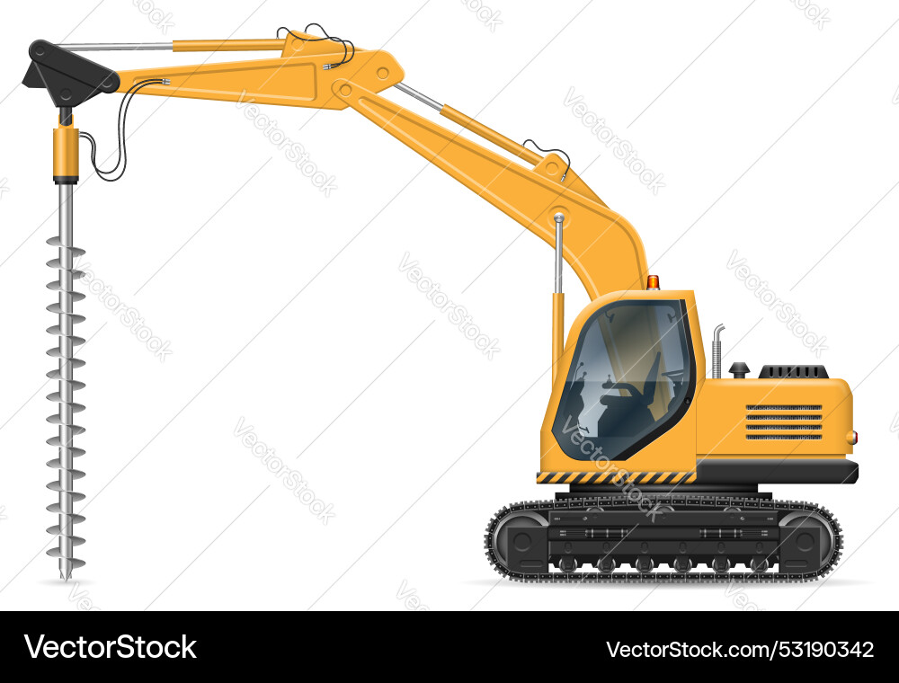 Yellow excavator with hydraulic drilling rig side Vector Image