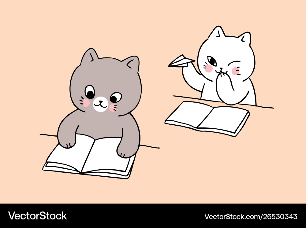 Cartoon cute back to school cat playing Royalty Free Vector