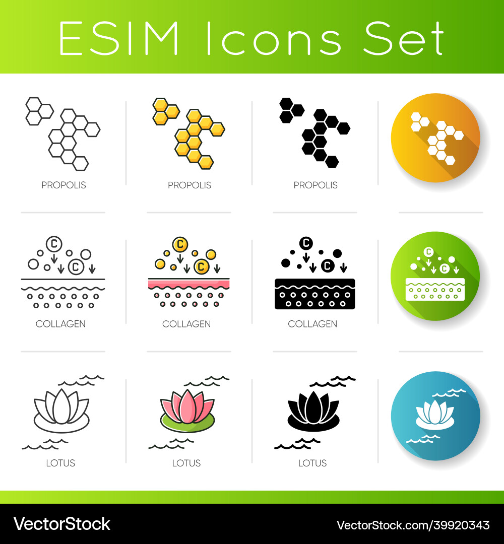 Cosmetic ingredient icons set propolis honeycombs Vector Image