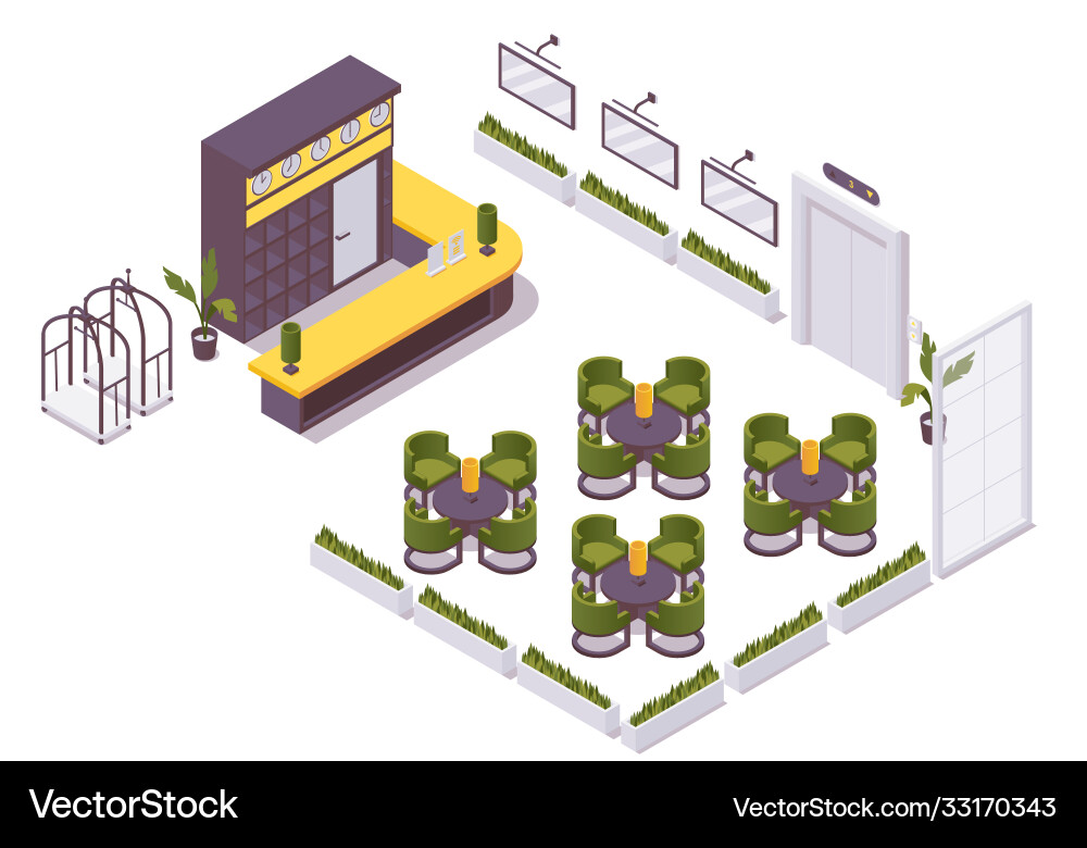 Isometric Hotel Lobby Interior Royalty Free Vector Image