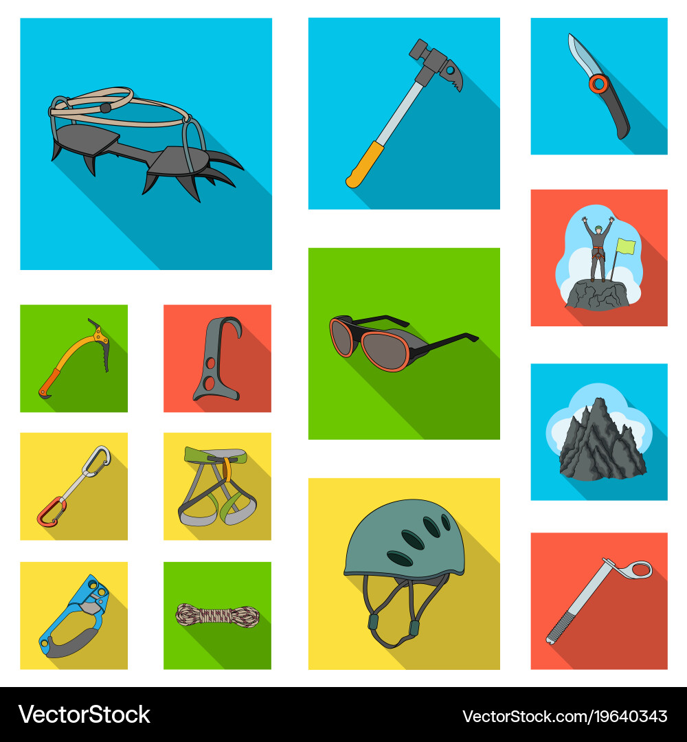 Mountaineering and climbing flat icons in set Vector Image