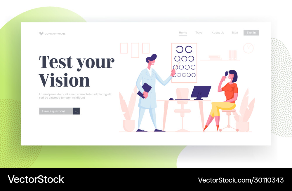 Professional optician exam patient vision landing Vector Image