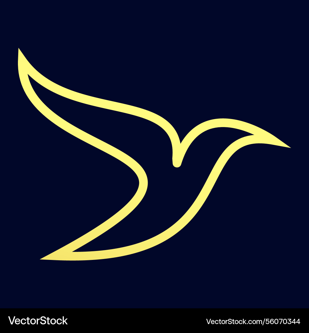 Creative bird outline golden logo liner Royalty Free Vector