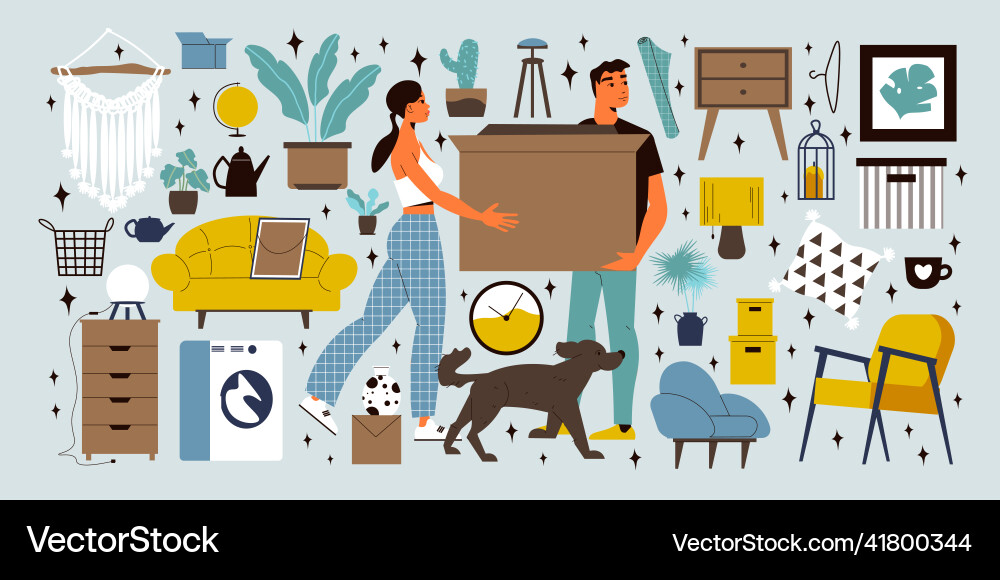 Family moving big set Royalty Free Vector Image