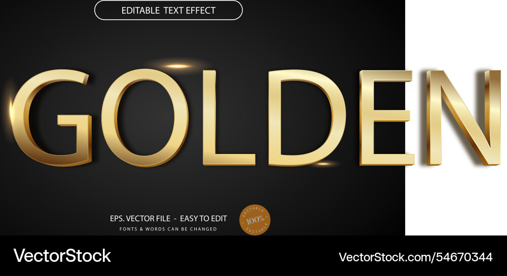 Golden editable text effect Royalty Free Vector Image