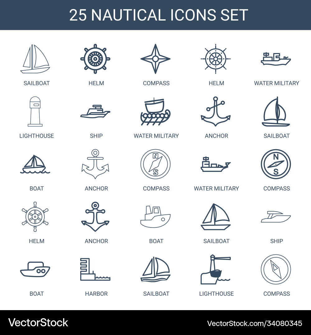 25 nautical icons Royalty Free Vector Image - VectorStock
