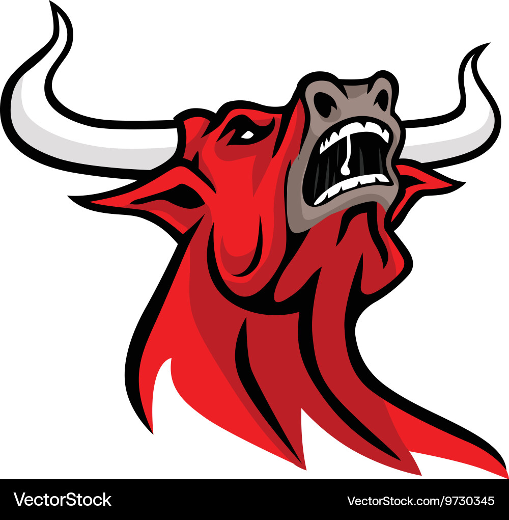 Angry red bull head roaring mascot Royalty Free Vector Image
