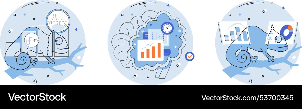 Chameleon and brain with graphs charts Royalty Free Vector