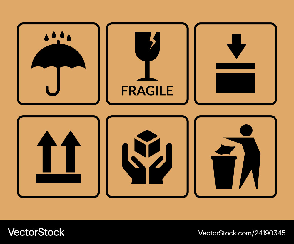 Fragile Packing Symbols on Cardboard Royalty Free Vector