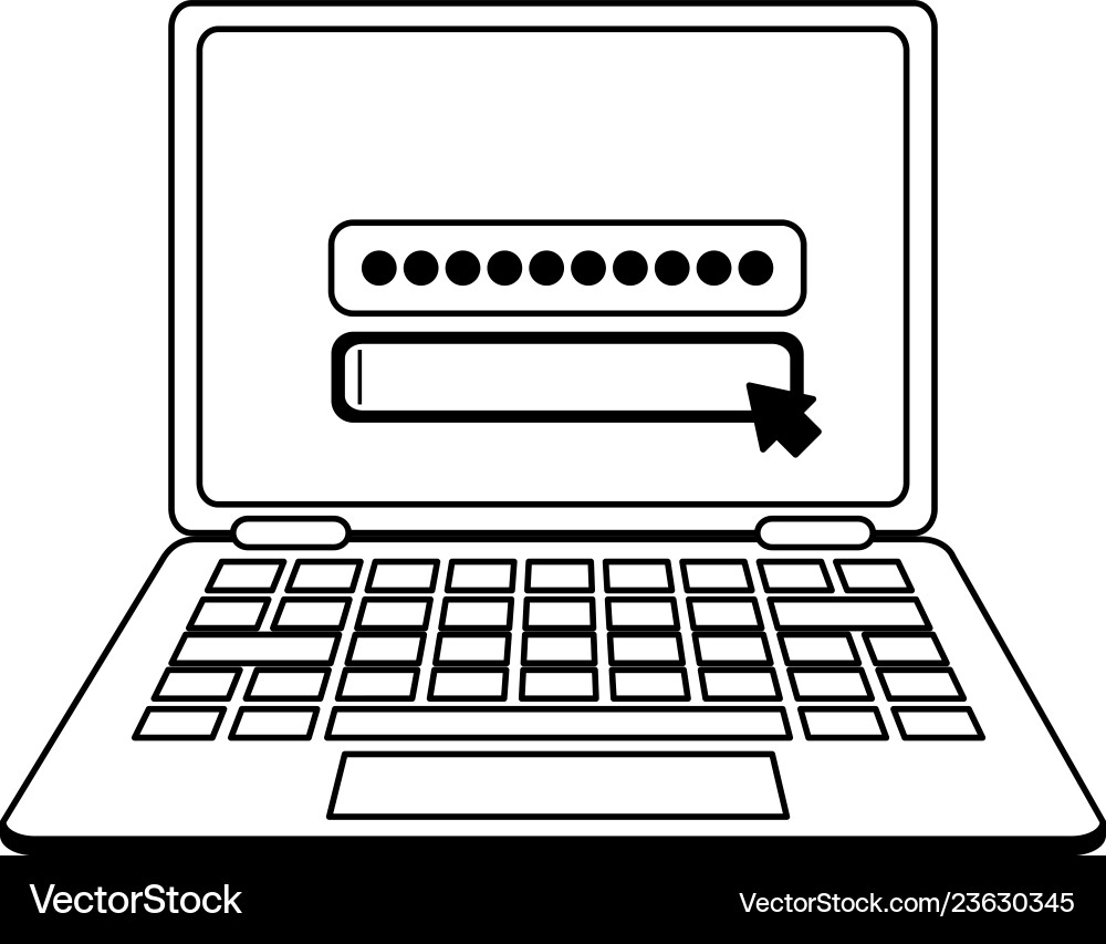 Laptop with password on screen in black and white Vector Image