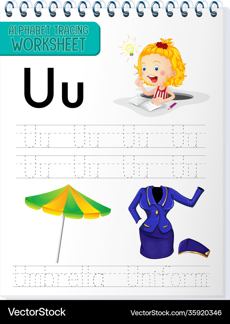 Alphabet tracing worksheet with letter u Vector Image