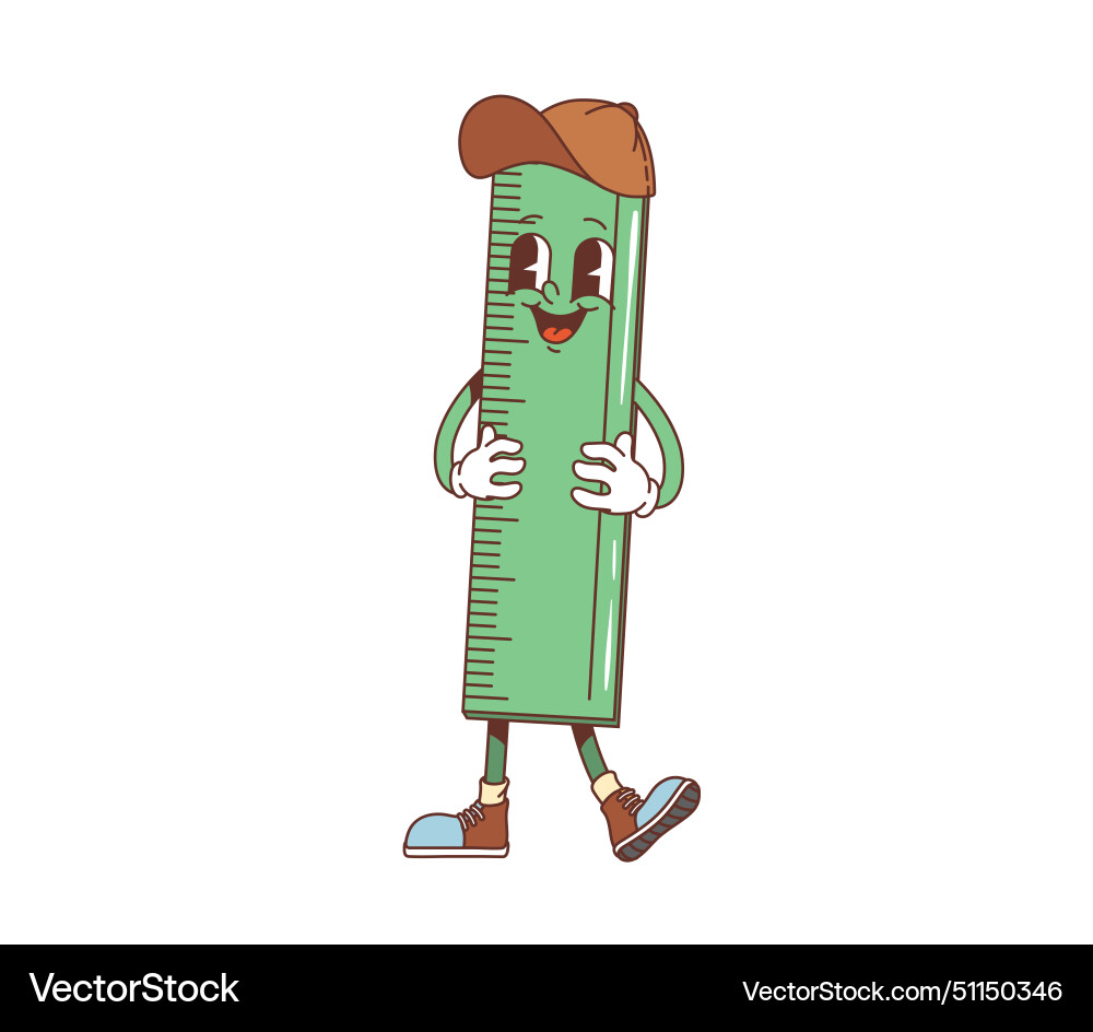 Cartoon retro groovy school ruler character Vector Image