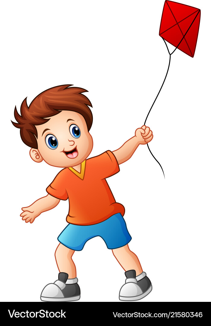 Cute boy playing kite Royalty Free Vector Image