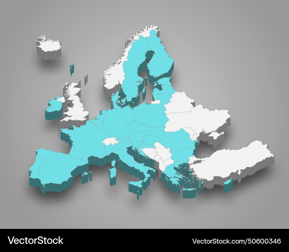 European union location within europe 3d map Vector Image