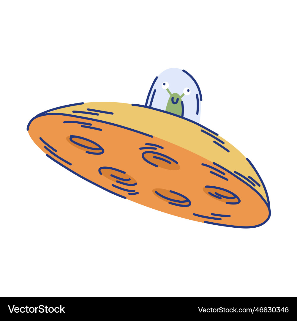 Flying saucer with a green alien inside Royalty Free Vector