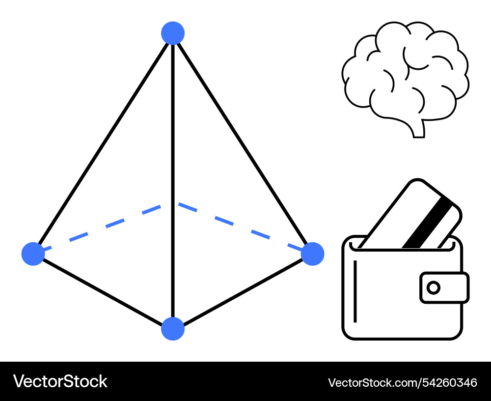 Geometrische Pyramiden-Gehirndiagramm und Brieftasche