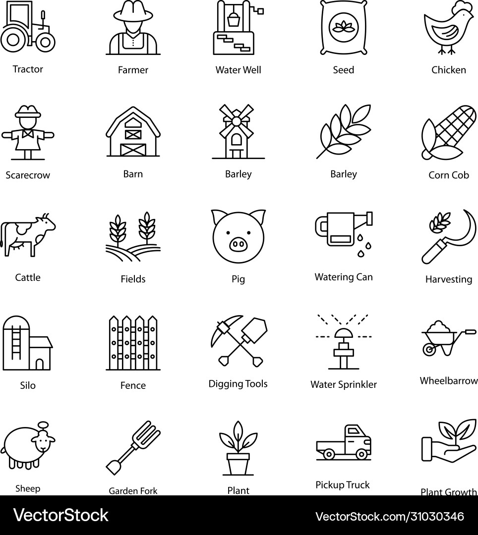 Pack farming line icons Royalty Free Vector Image