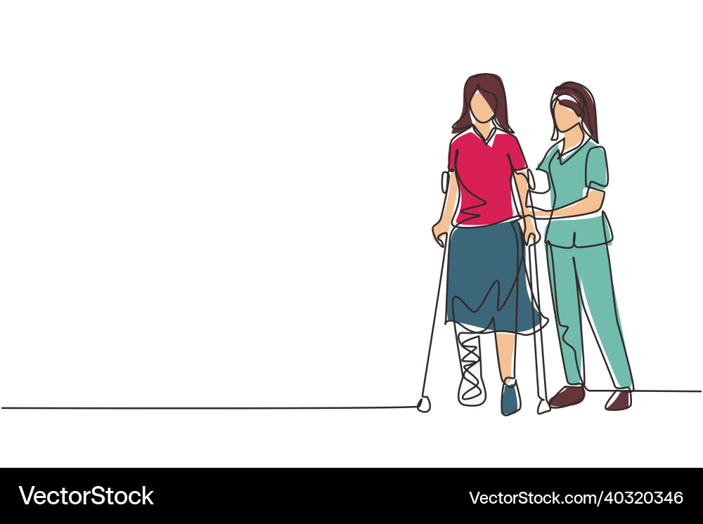 Single one line drawing woman patient learning Vector Image