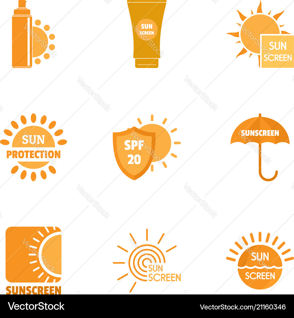 Sunscreen icons set simple style Royalty Free Vector Image