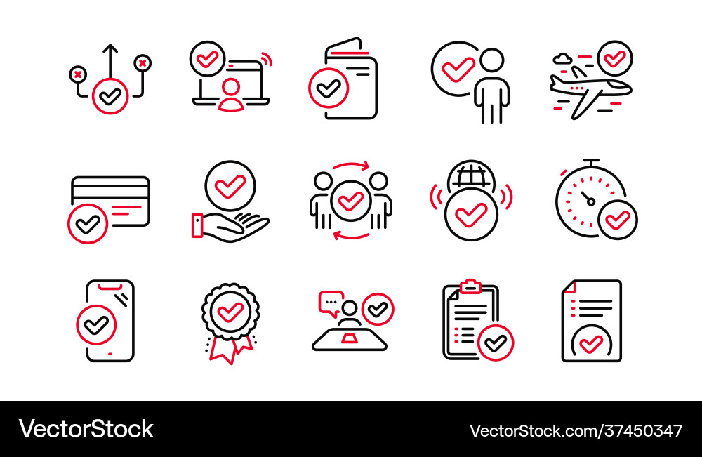 Approve line icons set accepted document right Vector Image