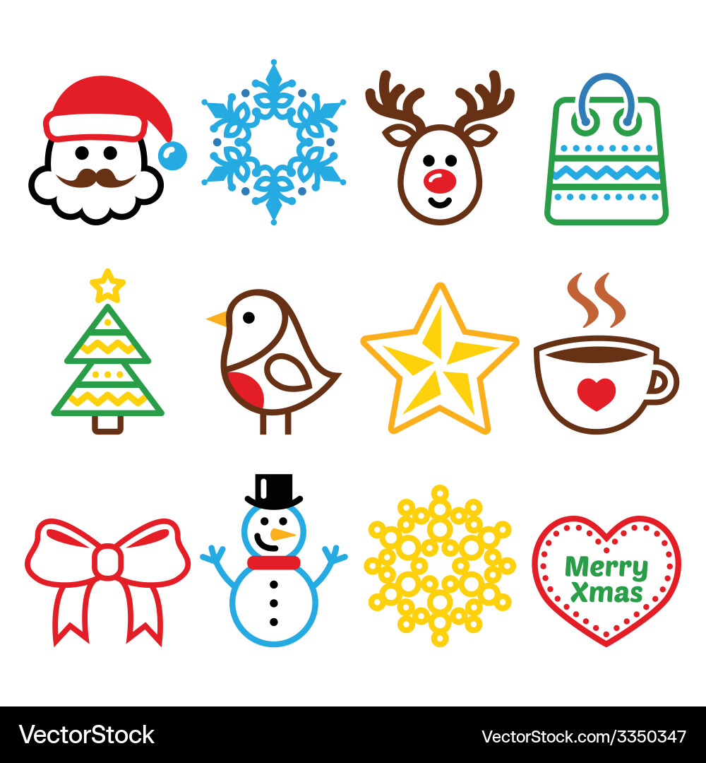 Christmas Winter Icons - Festive Characters Vector Image