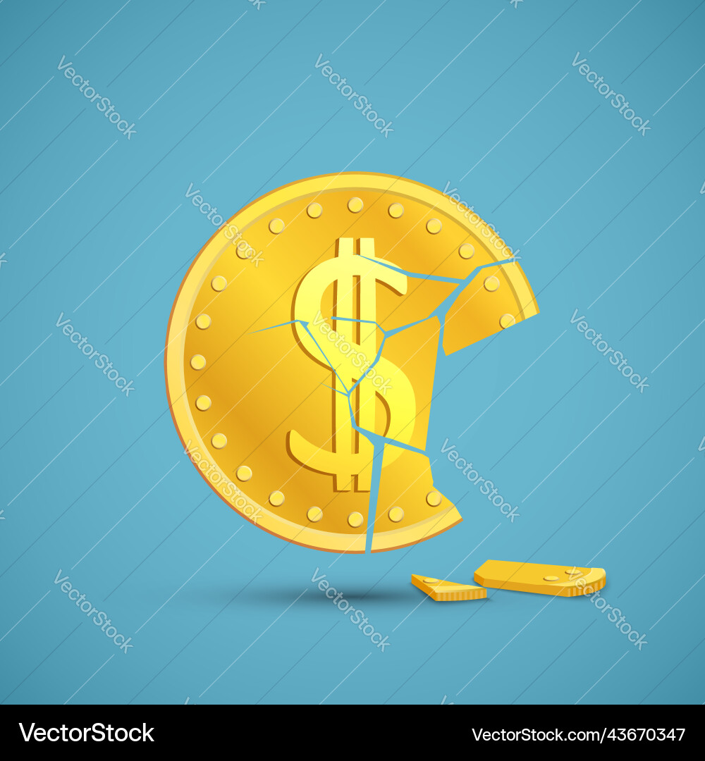 Dollar coin is broken into fragments Royalty Free Vector