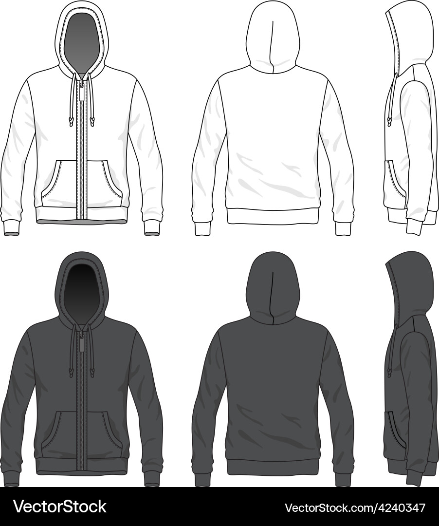 Front back and side views blank hoodie Royalty Free Vector
