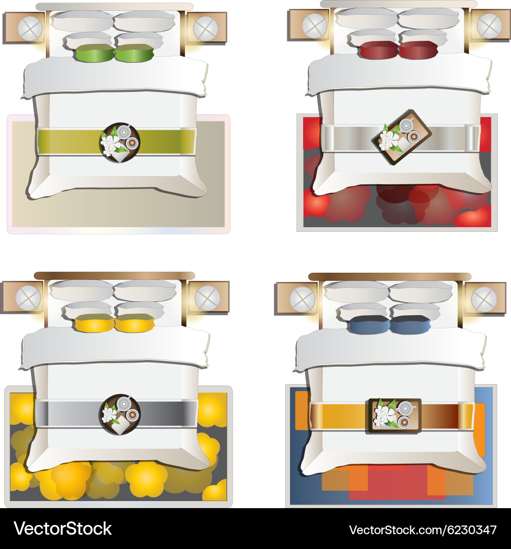 King bed top view set 4 Royalty Free Vector Image