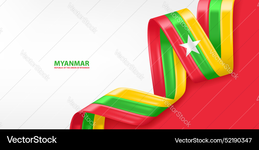 Myanmar 3d ribbon flag Royalty Free Vector Image