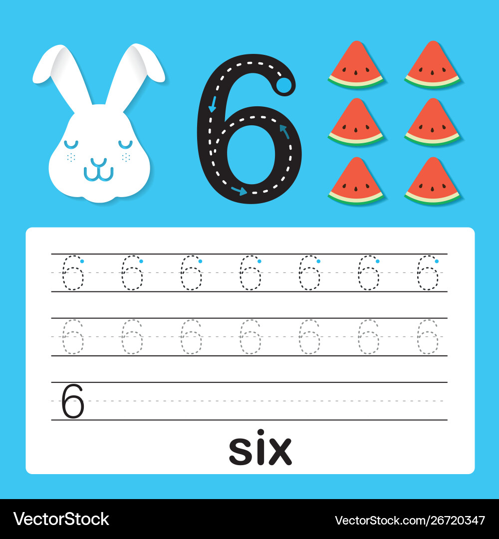 Number six card for kids learn to count and write Vector Image