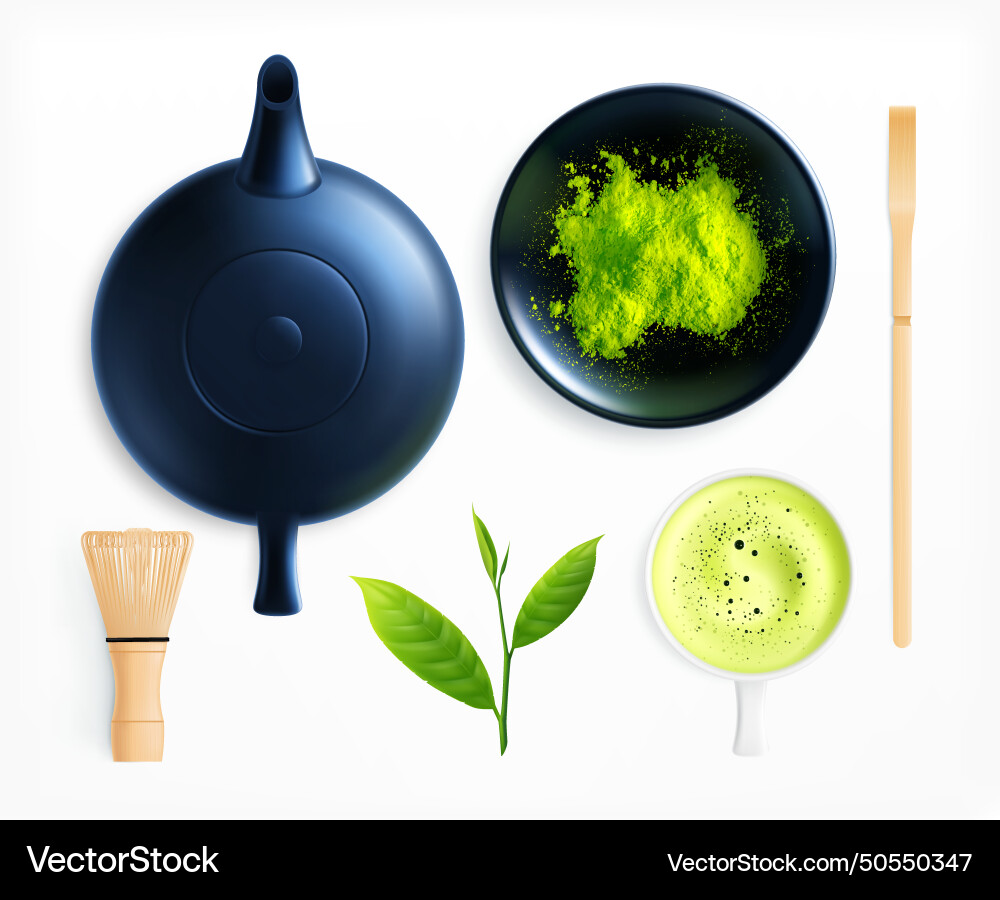 Realistic matcha tea set Royalty Free Vector Image