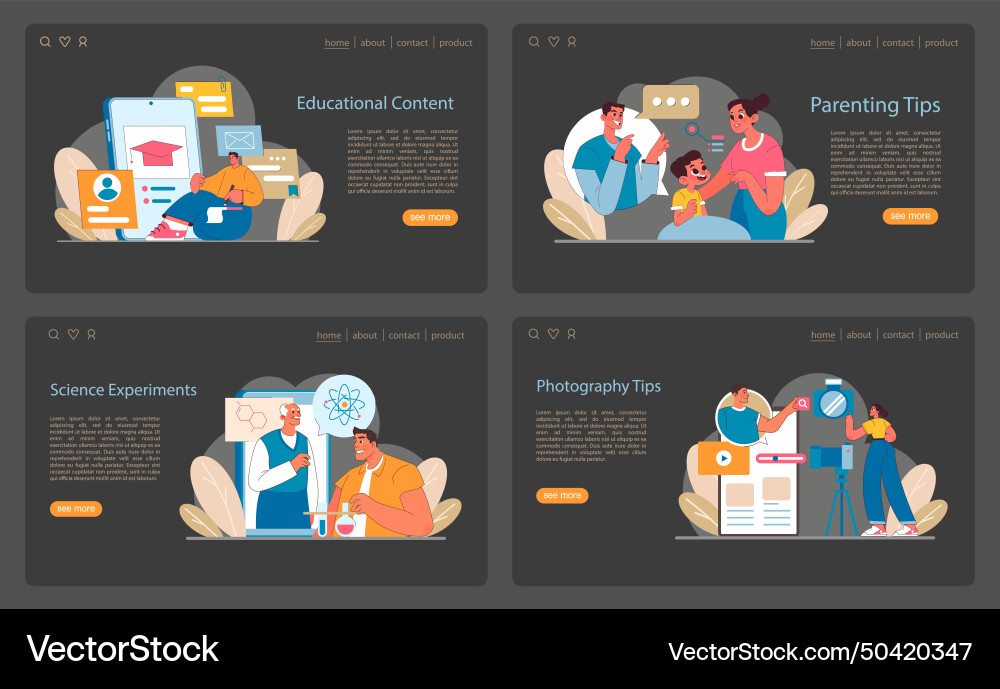 Web content creation set showcasing educational Vector Image