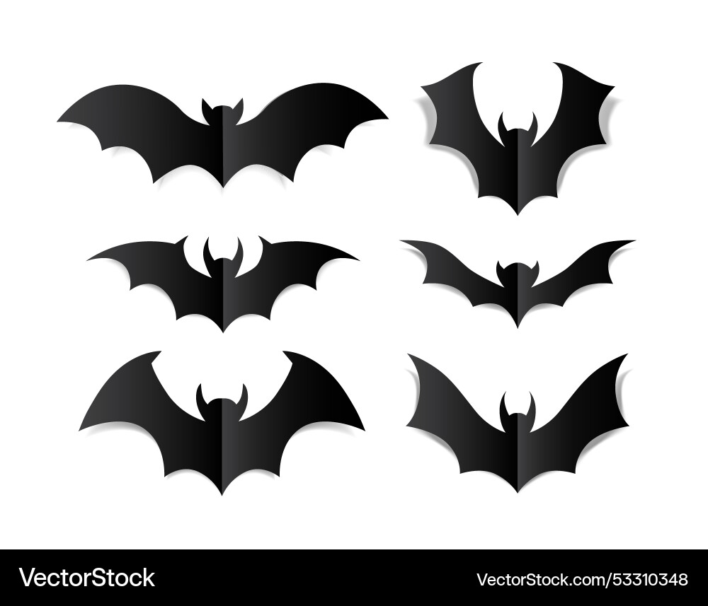 Bats set in cut paper style halloween elements Vector Image