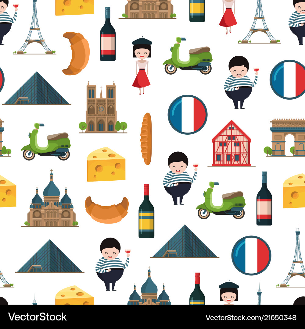 Cartoon france sights and objects Royalty Free Vector Image