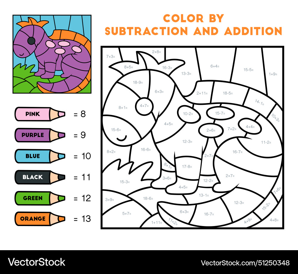 Color by addition and subtraction education game Vector Image