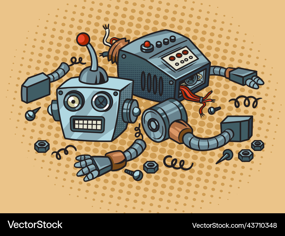Disassembled broken cartoon robot pop art Vector Image
