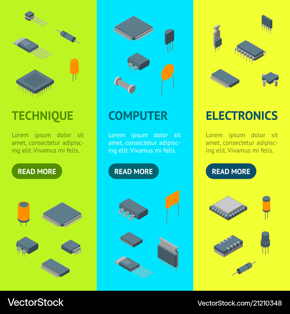 Microchip computer electronic components banner Vector Image