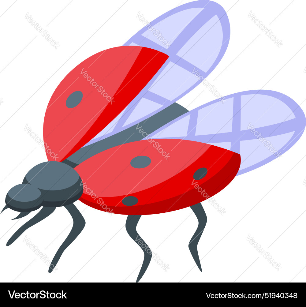 Red ladybug flying with open wings Royalty Free Vector Image