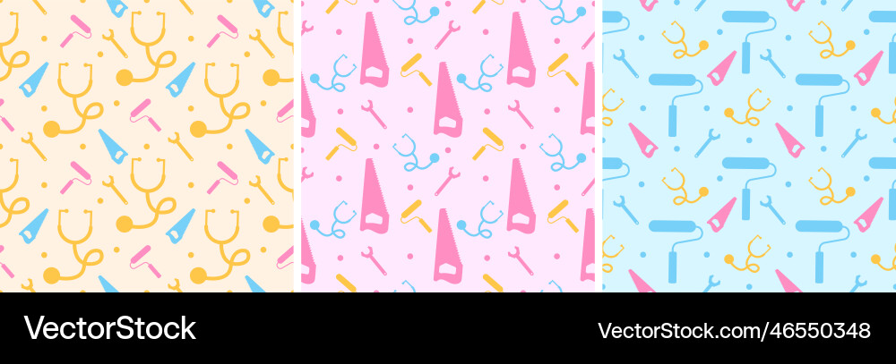 Set of happy labor day seamless pattern design Vector Image