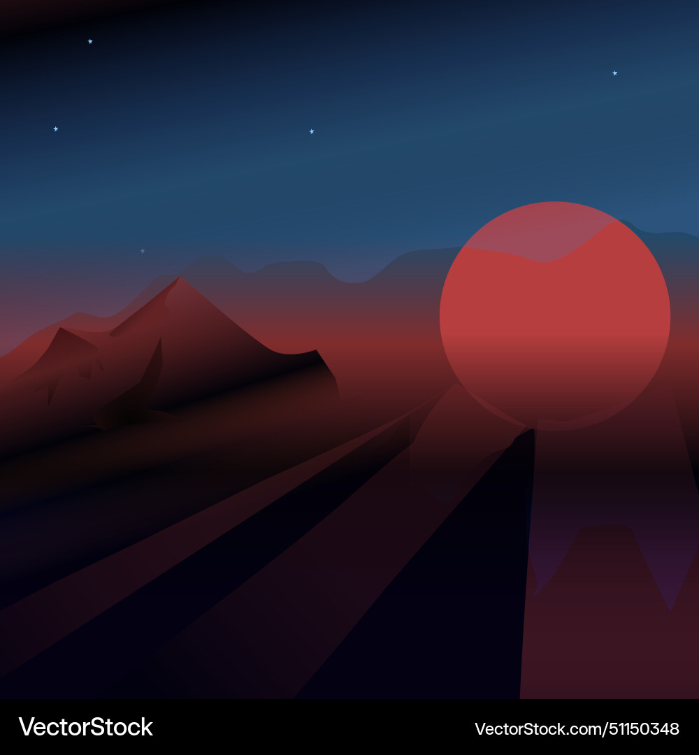 Stylized dusty martian sunrise in mountainous Vector Image