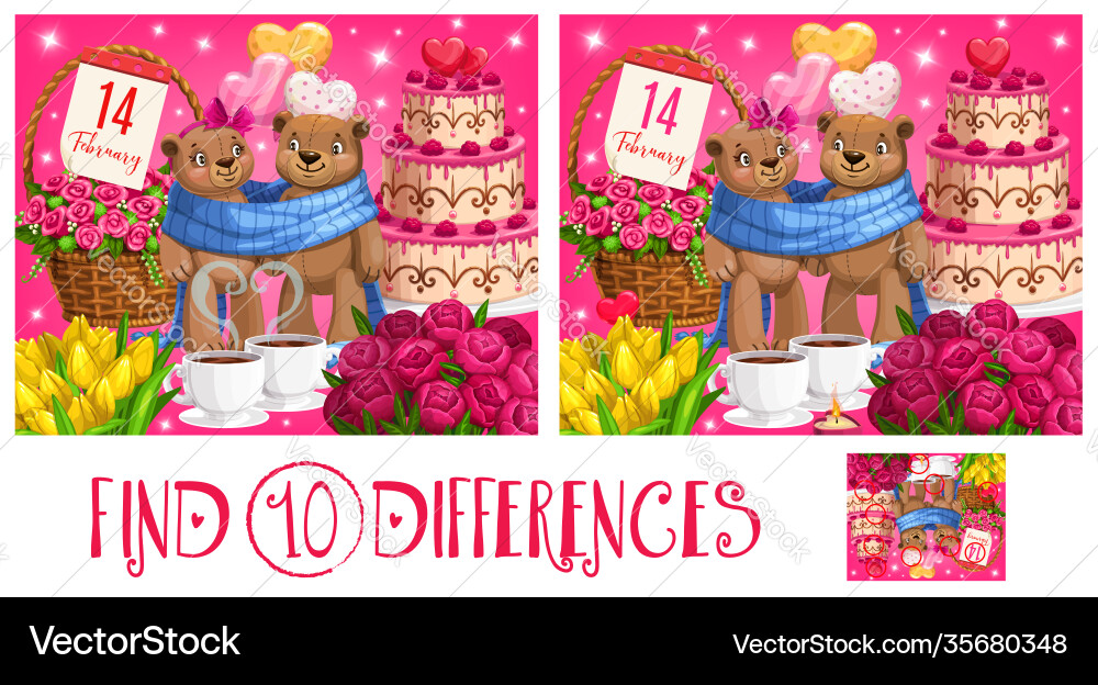 Valentine day kid find ten differences puzzle game