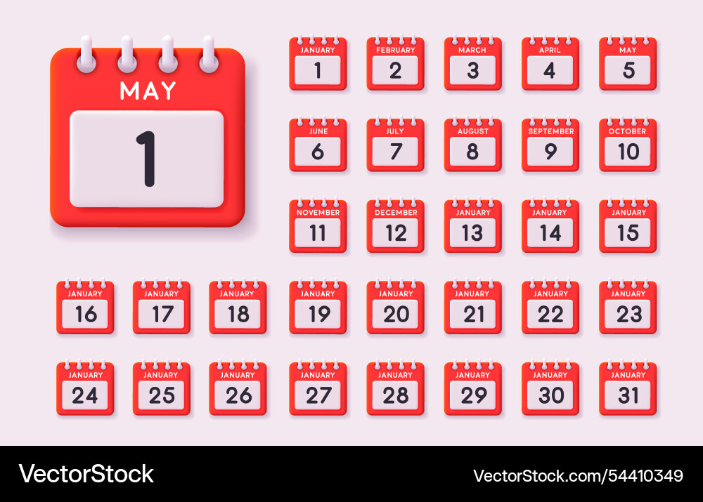 Calendar icon with date from 1 to 31 event Vector Image