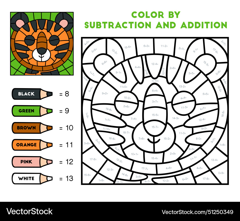 Color by addition and subtraction education game Vector Image
