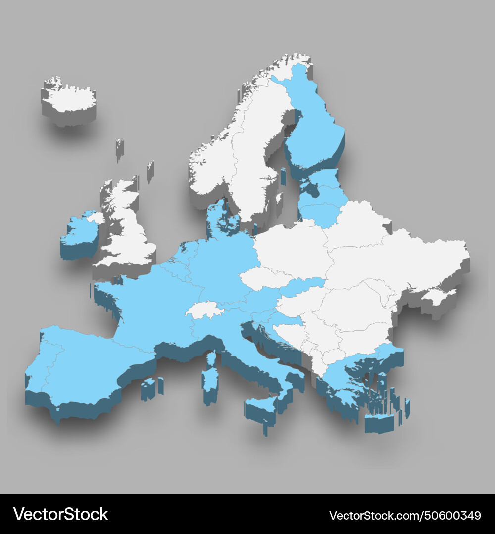 Eurozone location within europe 3d map Royalty Free Vector