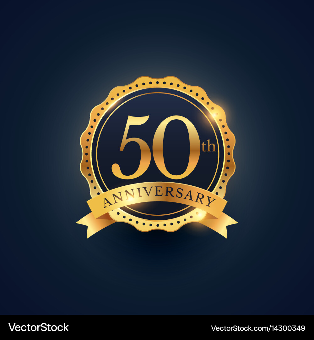 Golden 50th Anniversary Celebration Badge Vector Image